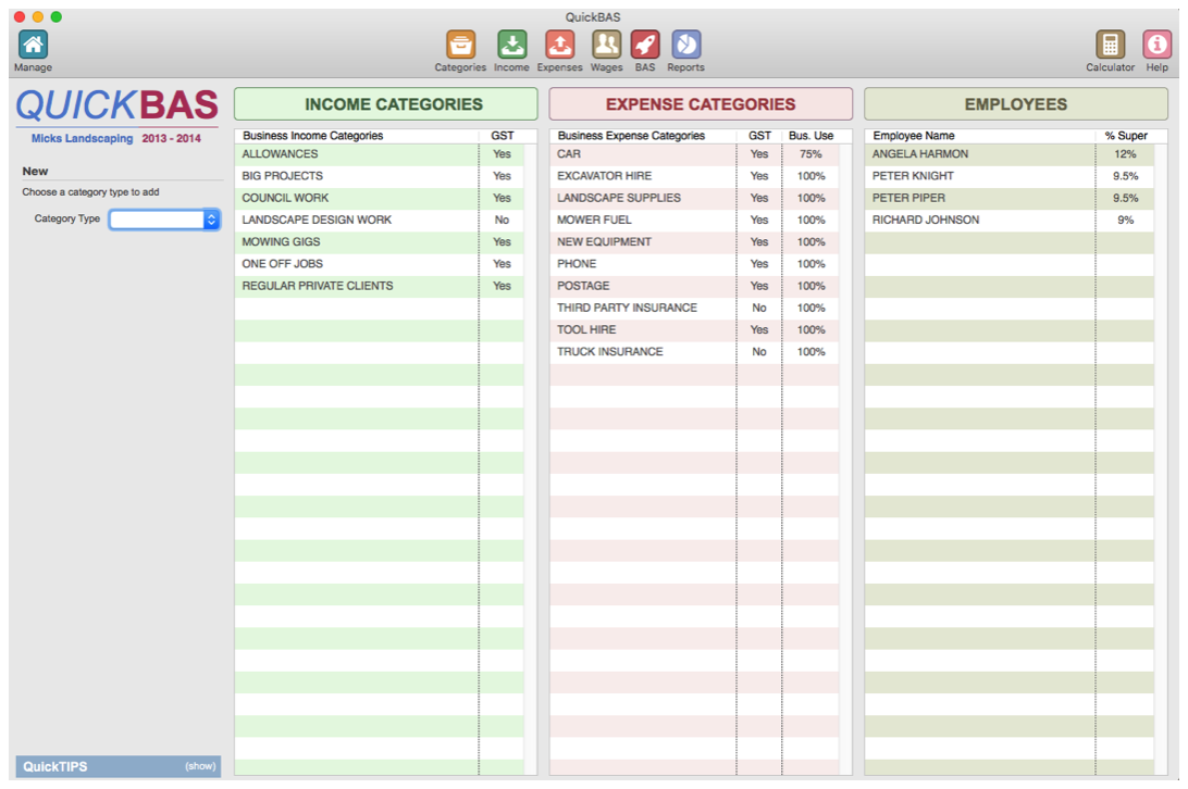 QuickBAS User Guide Expense Categories