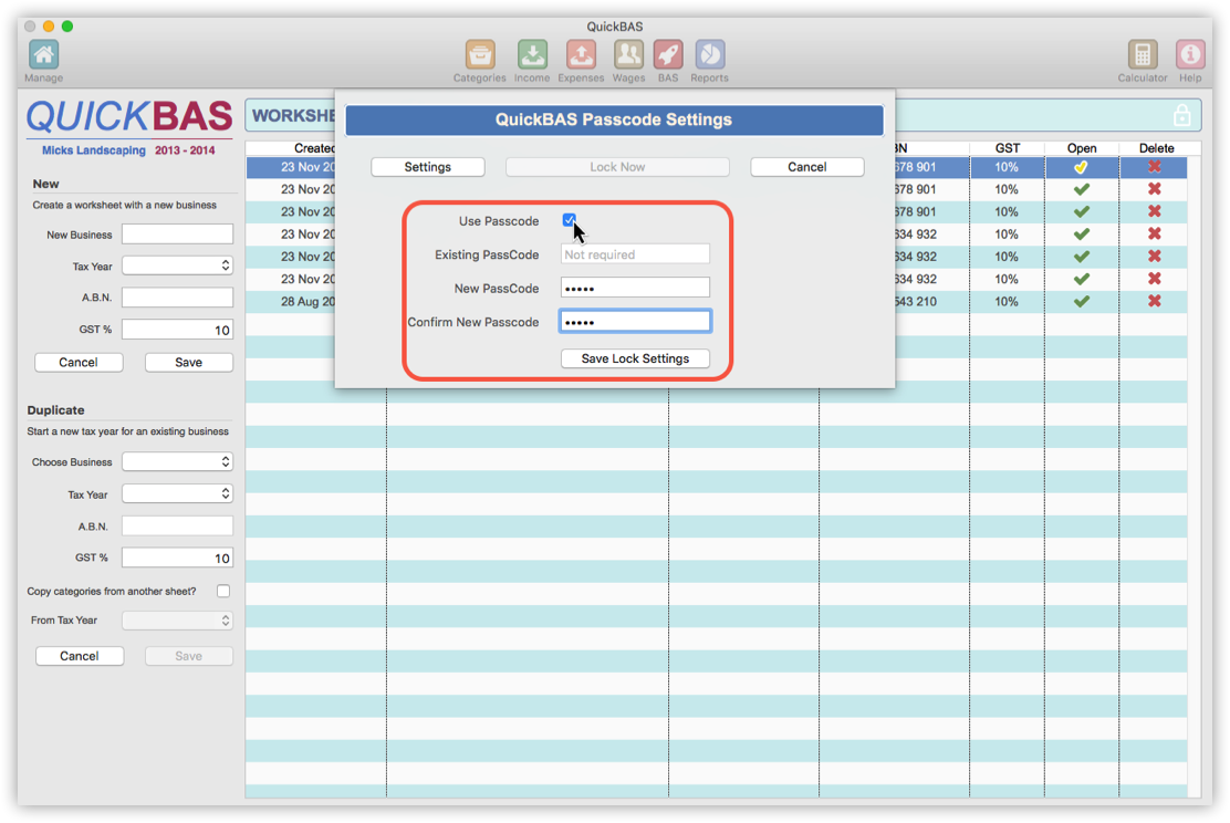 Quickbas User Guide Security Passcode Option
