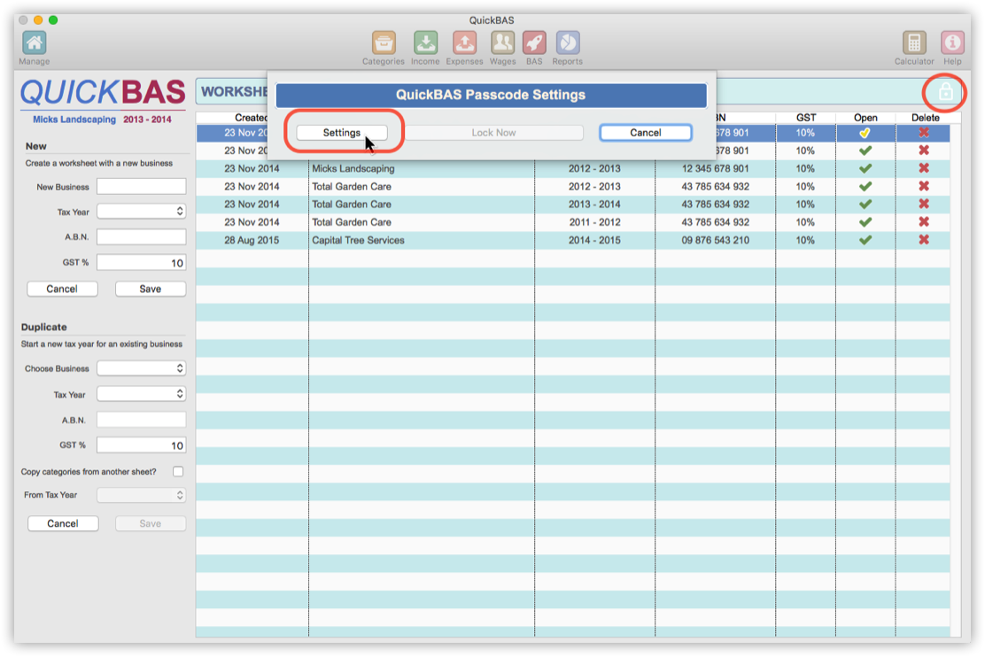 QuickBAS User Guide - Security Passcode Option