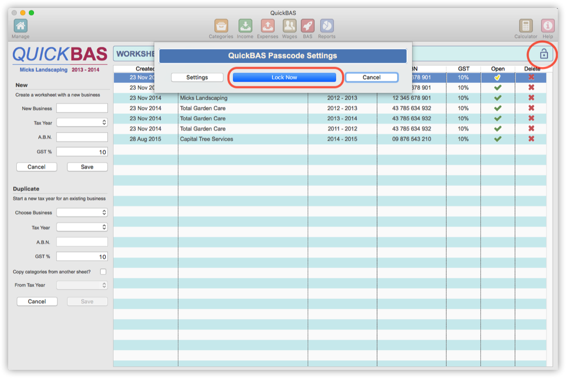 QuickBAS User Guide - Security Passcode Option